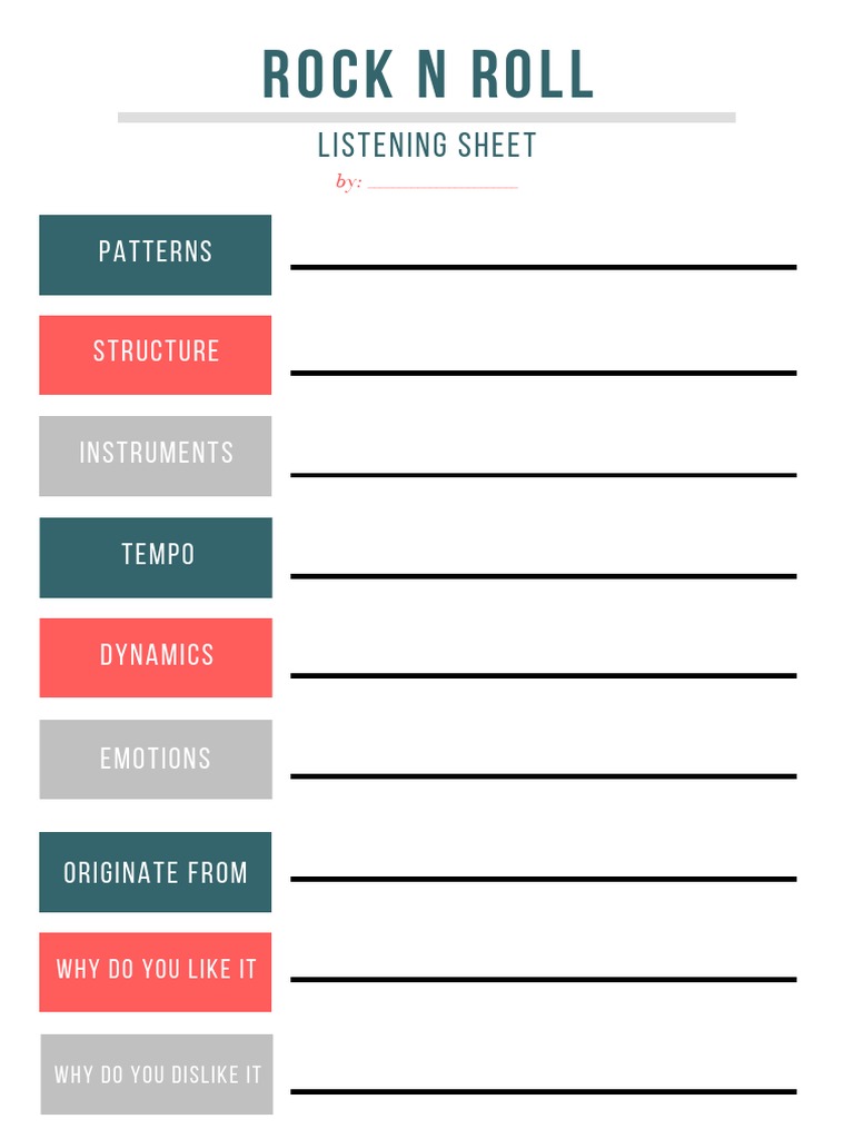Rock n Roll Listening Sheet | PDF