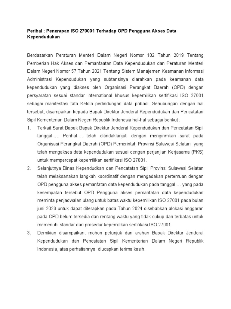 Surat Ke Ditjen Iso 27001 | PDF Surat Ke Ditjen Iso 27001 | PDF