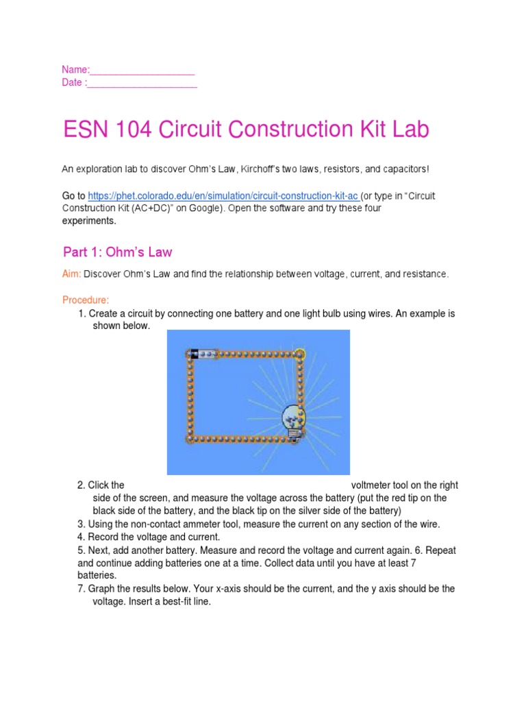 ESN 104 Circuit Construction Kit Lab | PDF | Resistor | Electrical Resistance And Conductance