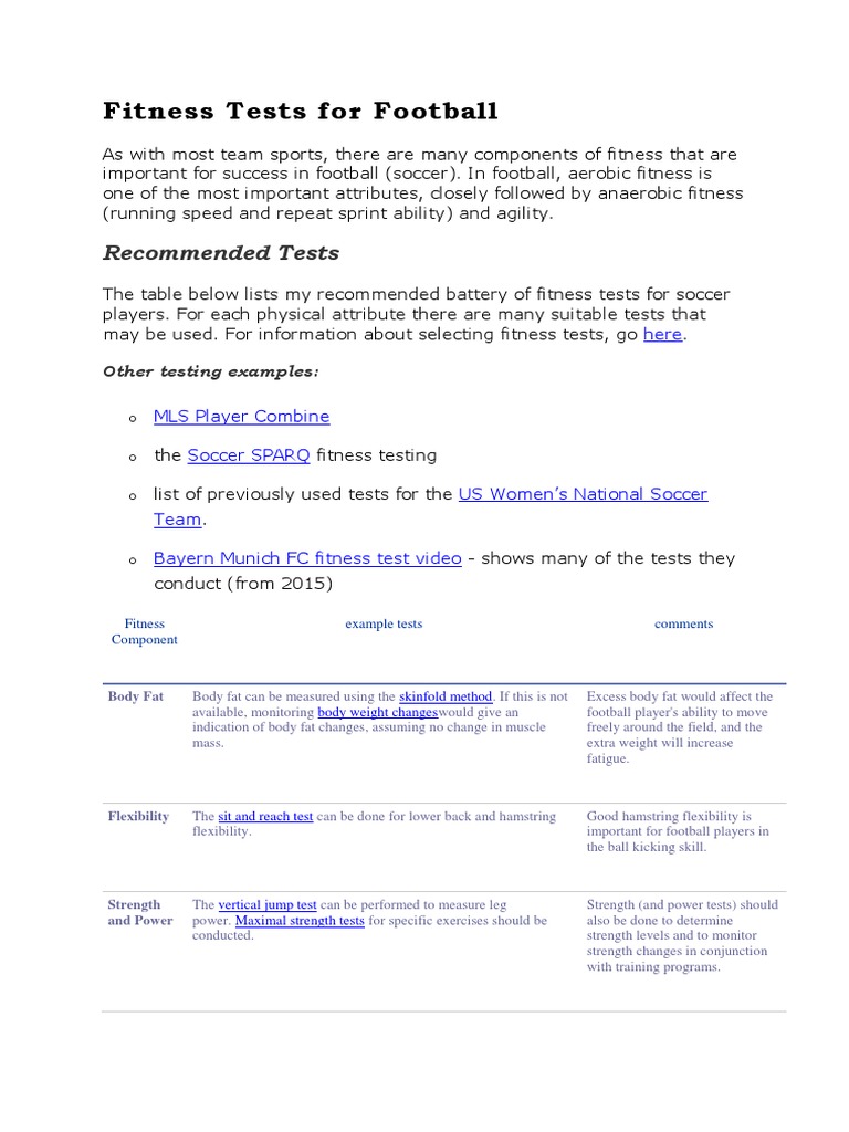 9.2 Fitness Tests For Football | PDF | Physical Fitness | Aerobic Exercise
