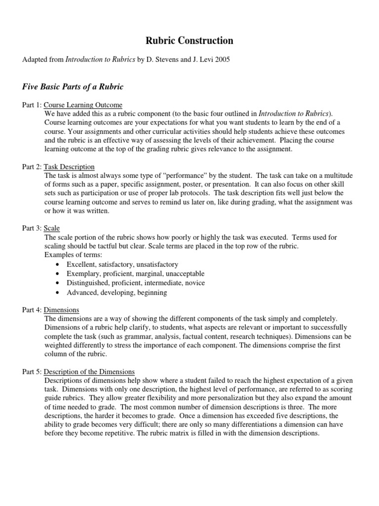 Rubric Construction1 PDF | PDF | Rubric (Academic) | Cognitive Science