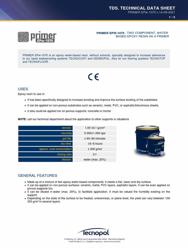 TDS en Primer Epw 1070 | PDF | Epoxy | Implied Warranty
