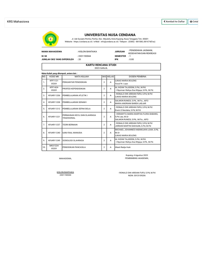 KRS Mahasiswa | PDF