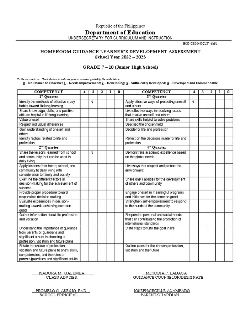 Homeroom Guidance Form | PDF | Learning | Decision Making
