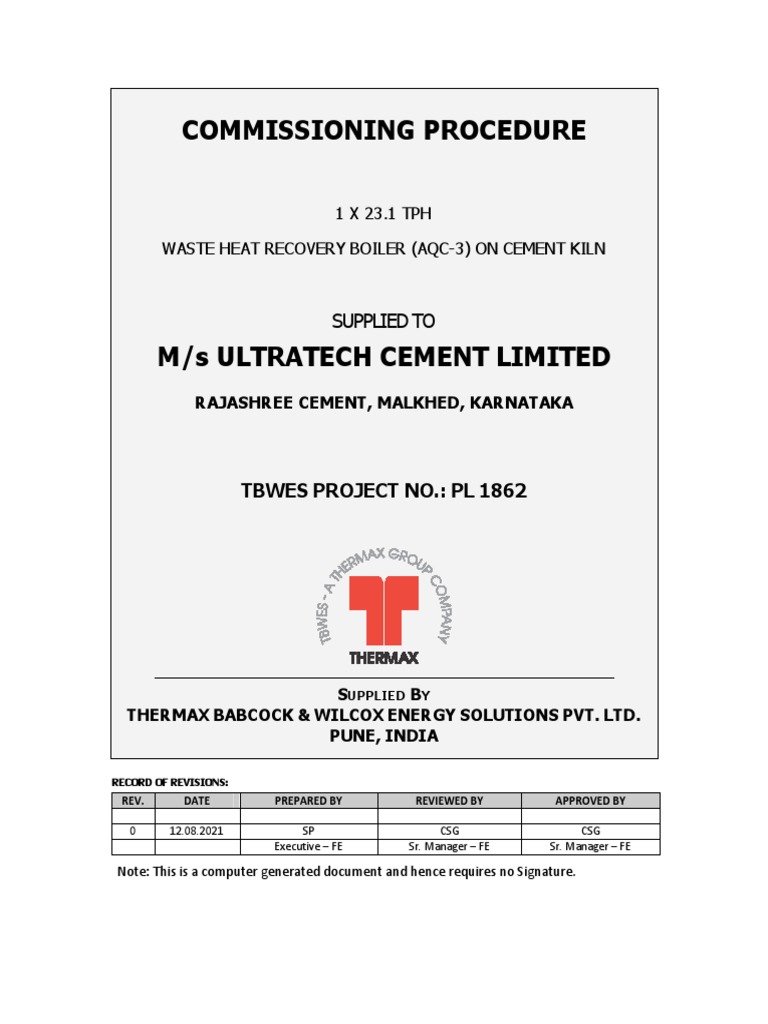 Commissioning Procedure - Ultratech Cement Rajashree AQC (PL 1862 ...