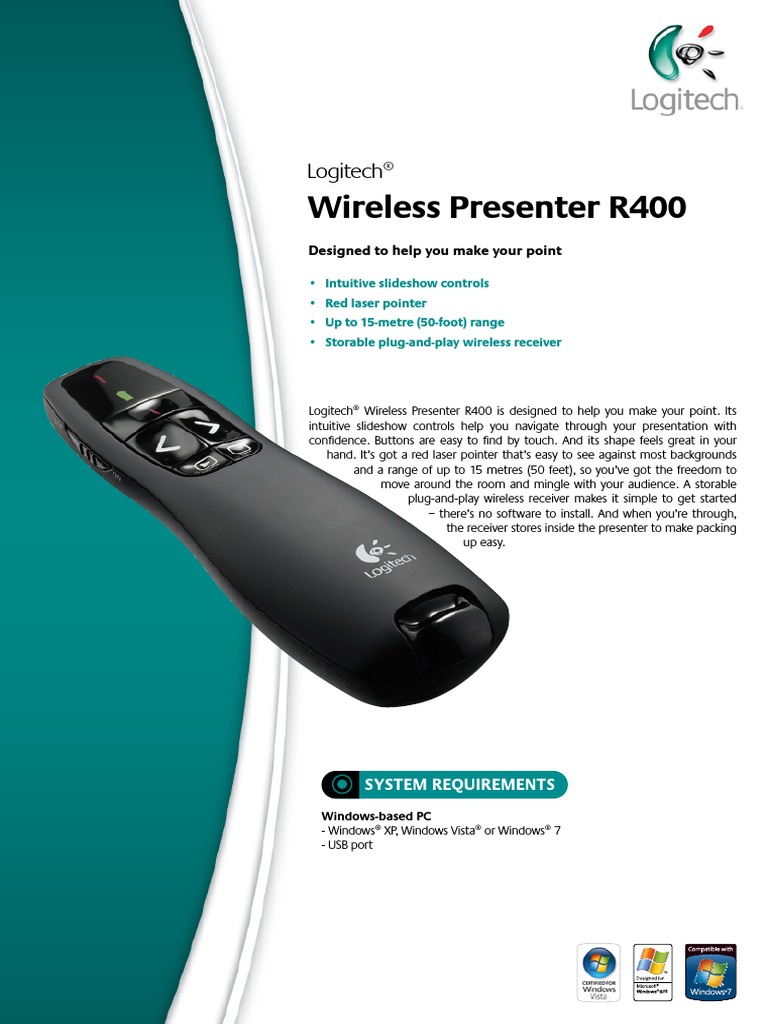 Wireless Presenter R400: Logitech® | PDF | Microsoft Windows | Computing