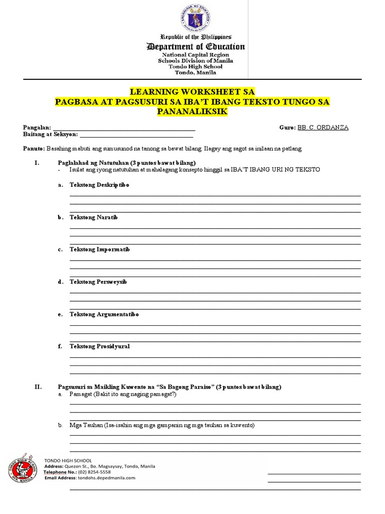 Gawain Pagbasa at Pagsusuri | PDF