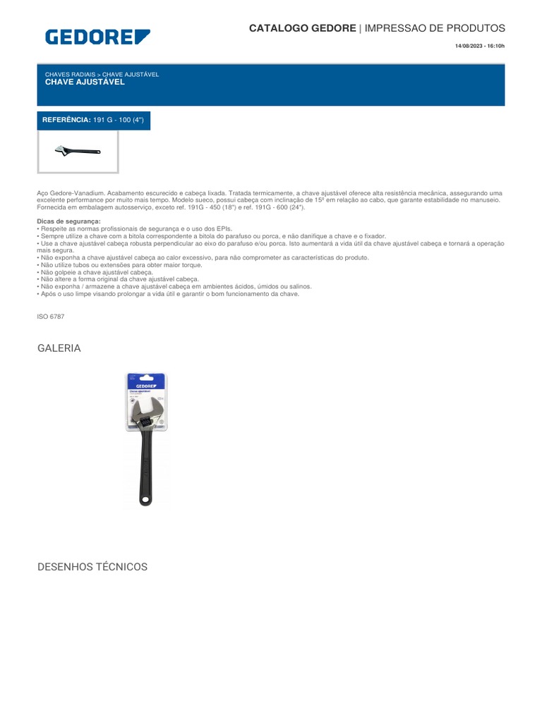 Catálogo Chave Ajustável Gedore | PDF | Tecnologia e Engenharia