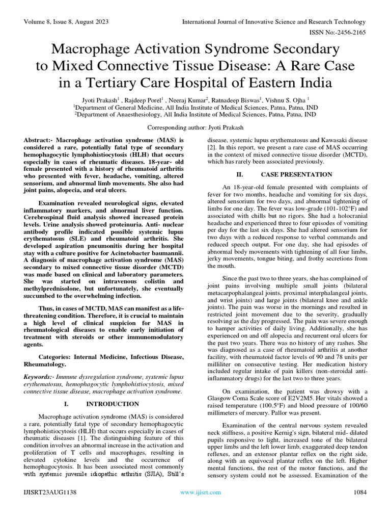 Macrophage Activation Syndrome Secondary To Mixed Connective Tissue ...