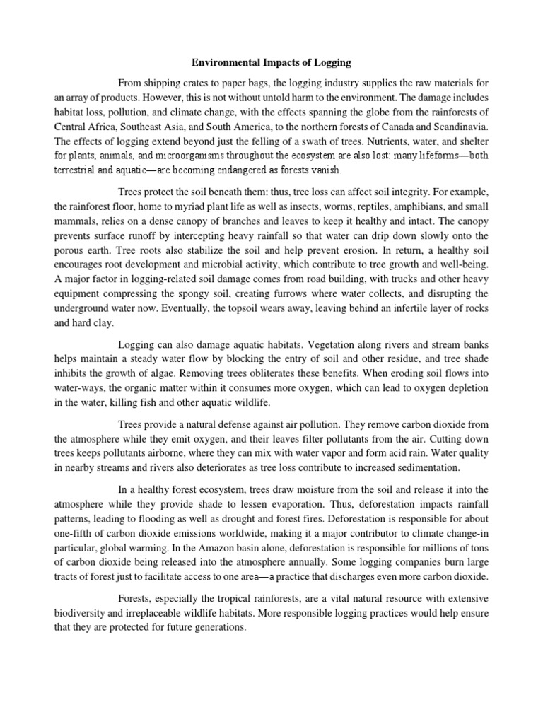 Environmental Impacts of Logging | PDF | Soil | Deforestation