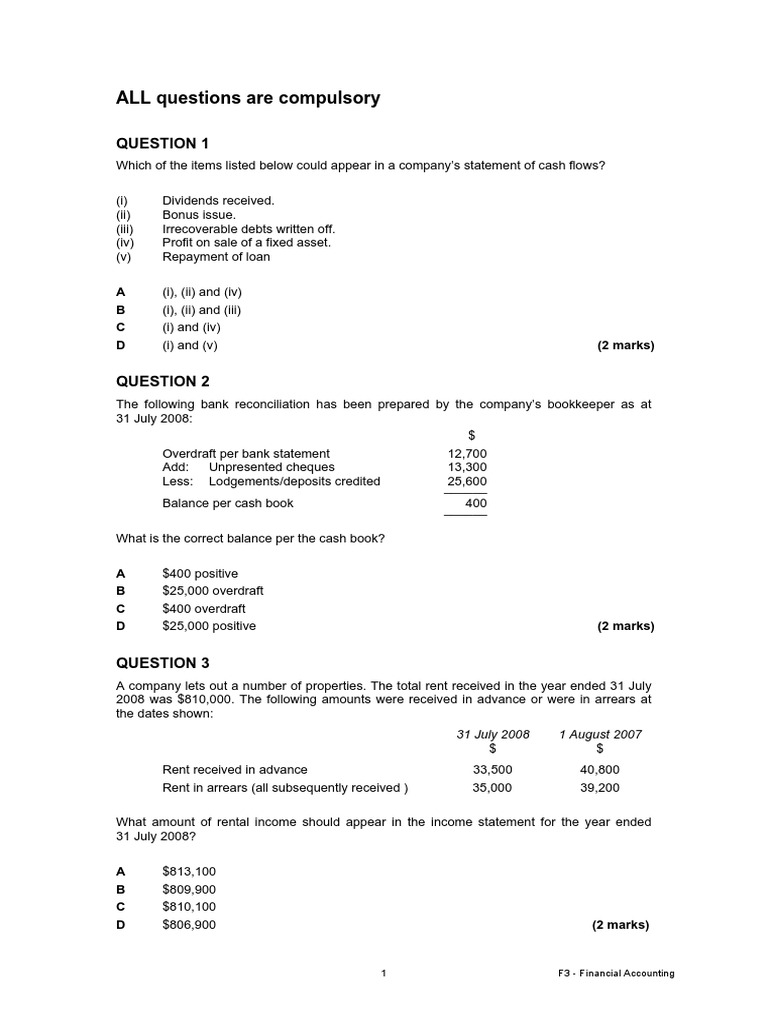 Financial Accounting Practice Questions | PDF | Debits And Credits ...