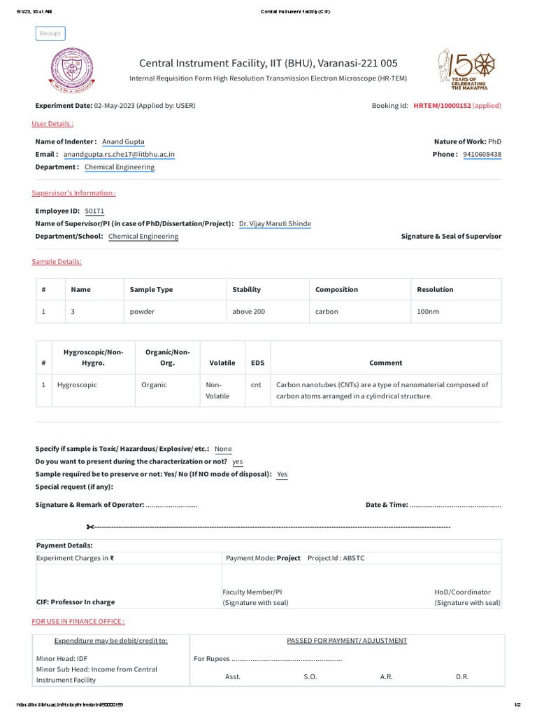 Central Instrument Facility (CIF) | PDF | Carbon Nanotube | Materials