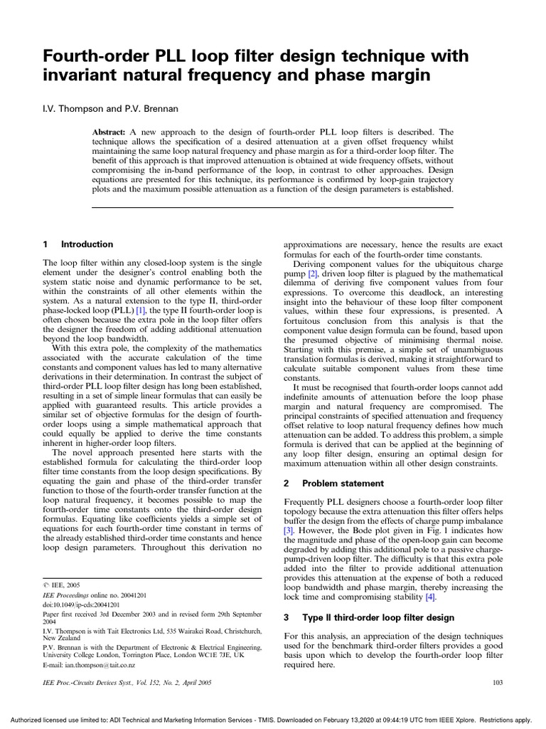 Fourth-Order PLL Loop Filter Design Techniques | PDF | Science & Mathematics | Computers