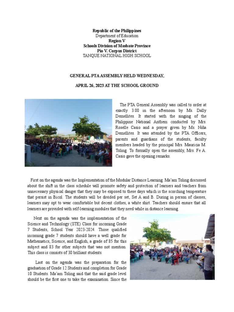 Narrative Report On General Pta Meeting - 1 | PDF Narrative Report On General Pta Meeting - 1 | PDF