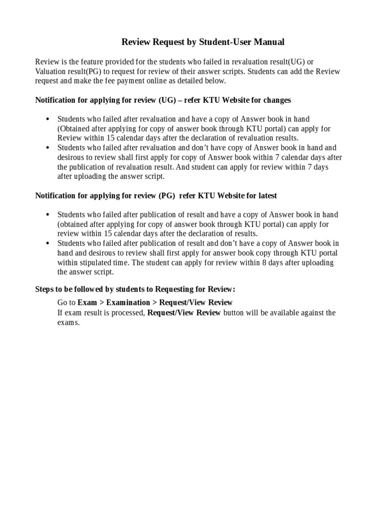 KTU Review Request Student Help | PDF