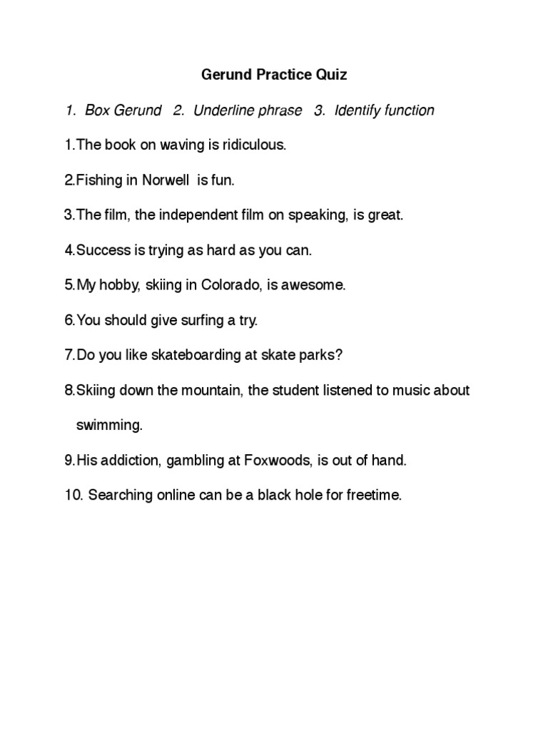 Gerund Practice Quiz PDF | PDF