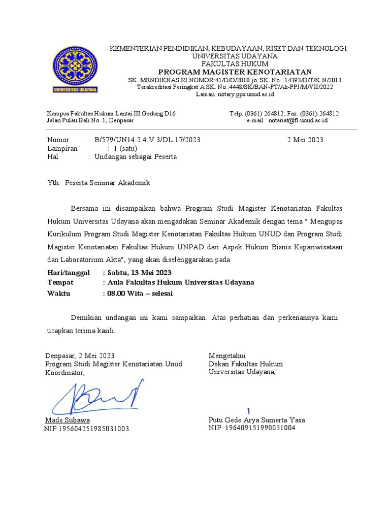 Surat Undangan Peserta | PDF