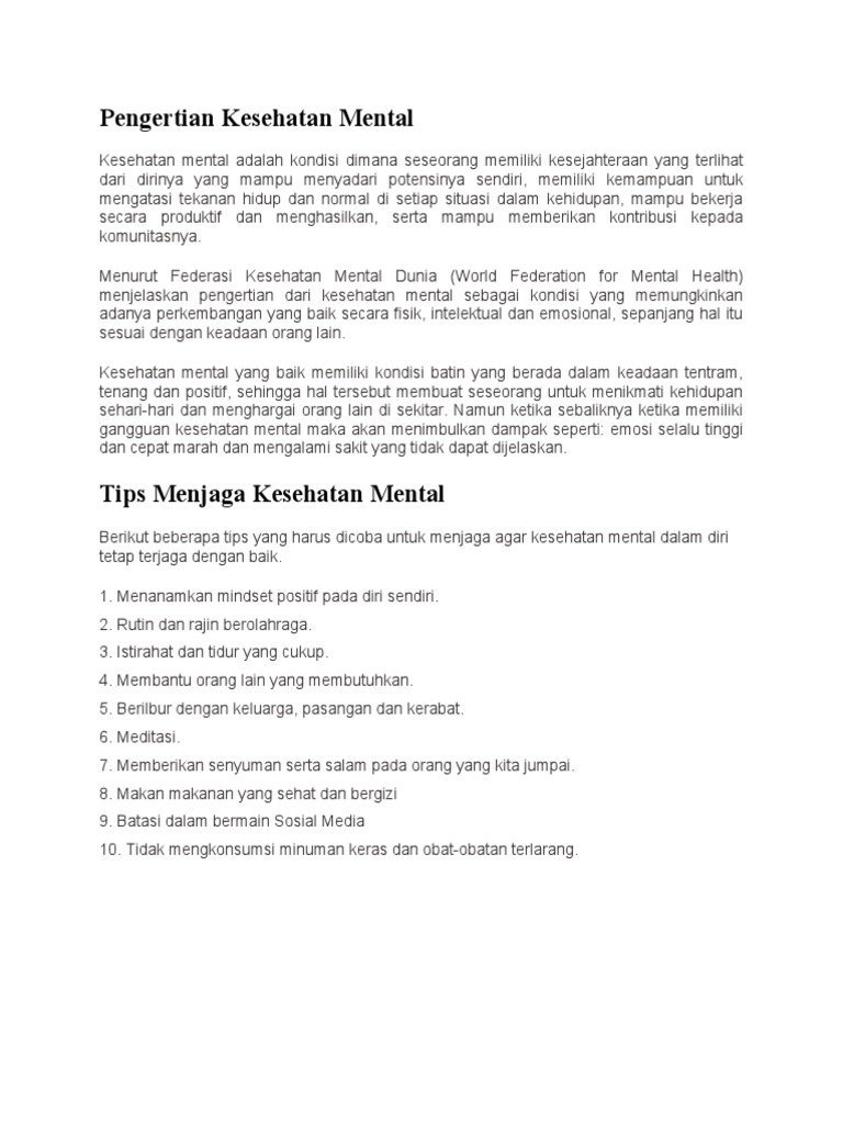 Pengertian Kesehatan Mental | PDF