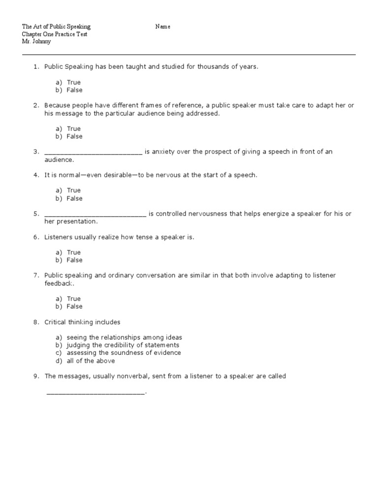 Practice Test | Download Free PDF | Public Speaking | Cognitive Science