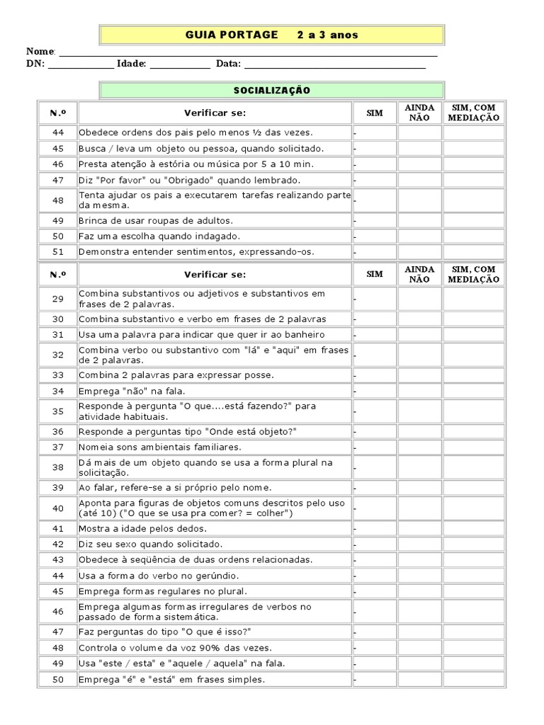 GUIA PORTAGE 2 A 3 Anos | Download grátis PDF | Substantivo