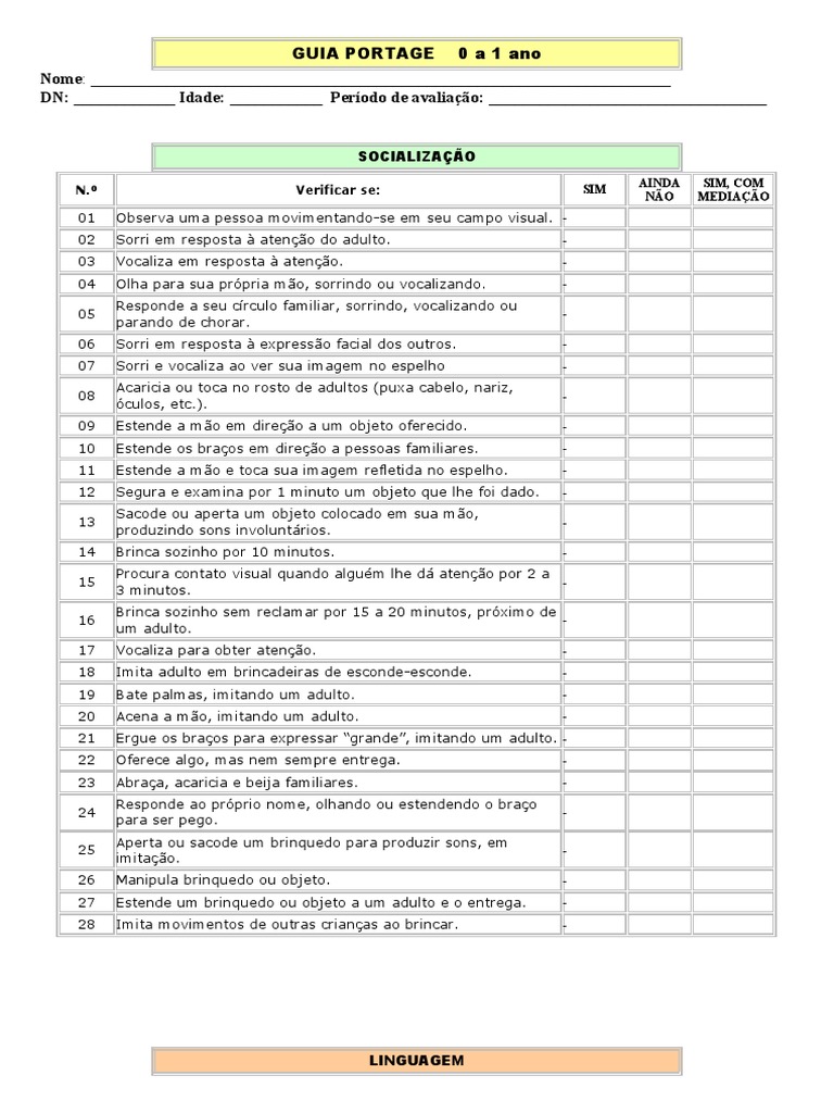 GUIA PORTAGE 0 A 1 Ano | PDF