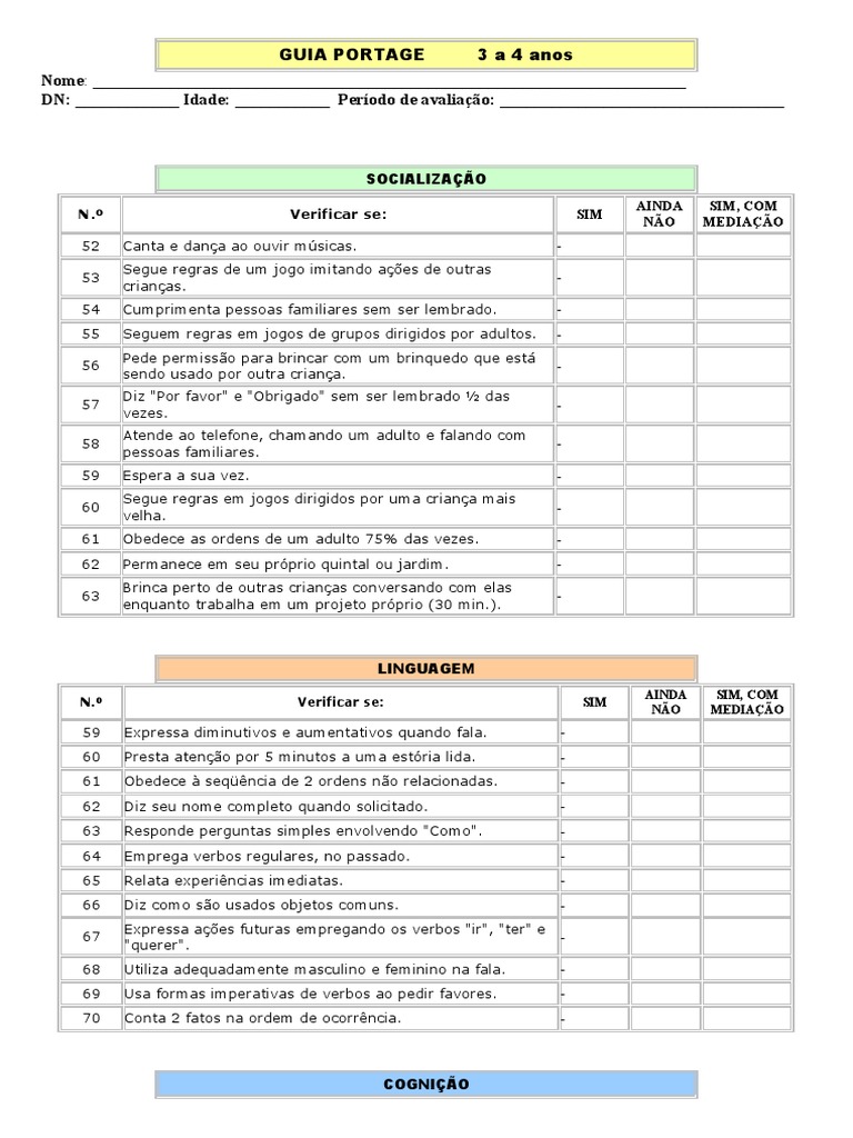 GUIA PORTAGE 3 A 4 Anos | PDF