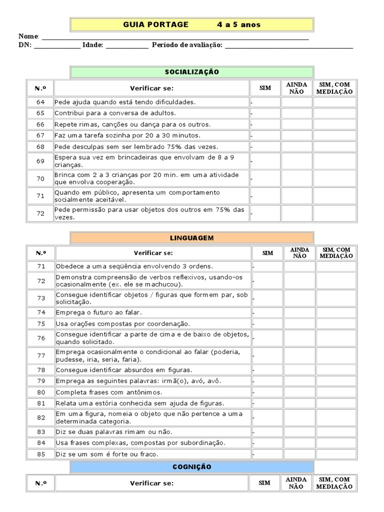Guia Portage 4 A 5 Anos | PDF