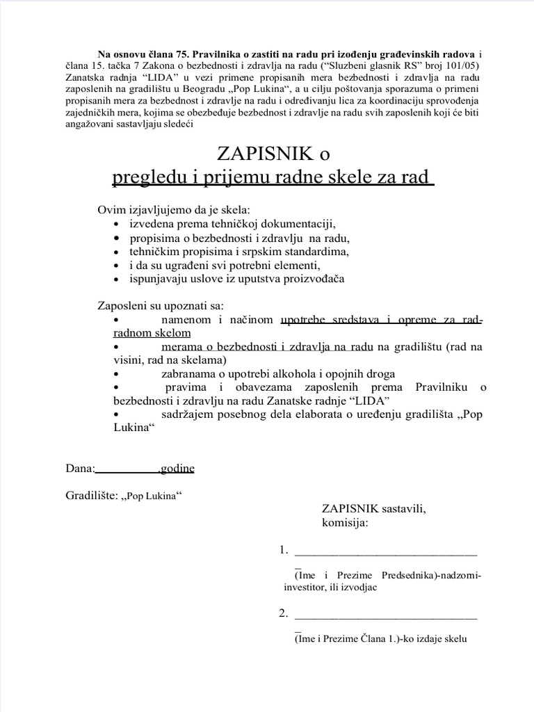 Dokumen - Tips Zapisnik o Prijem Skele | PDF