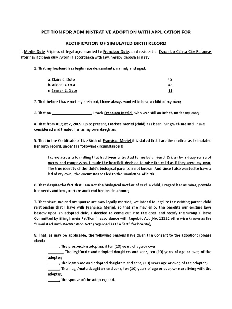 Petition For Administrative Adoption With Application For | PDF