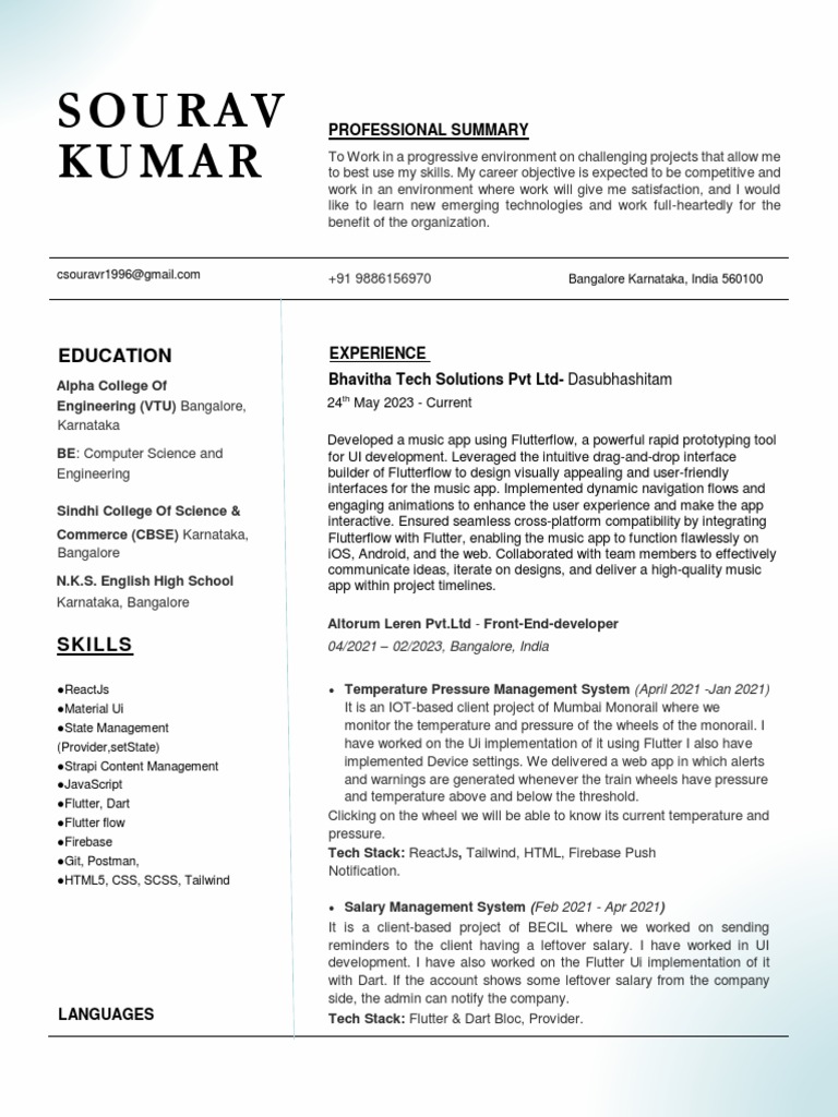 Document1 Sourav CV254 | PDF | Mobile App | User Interface