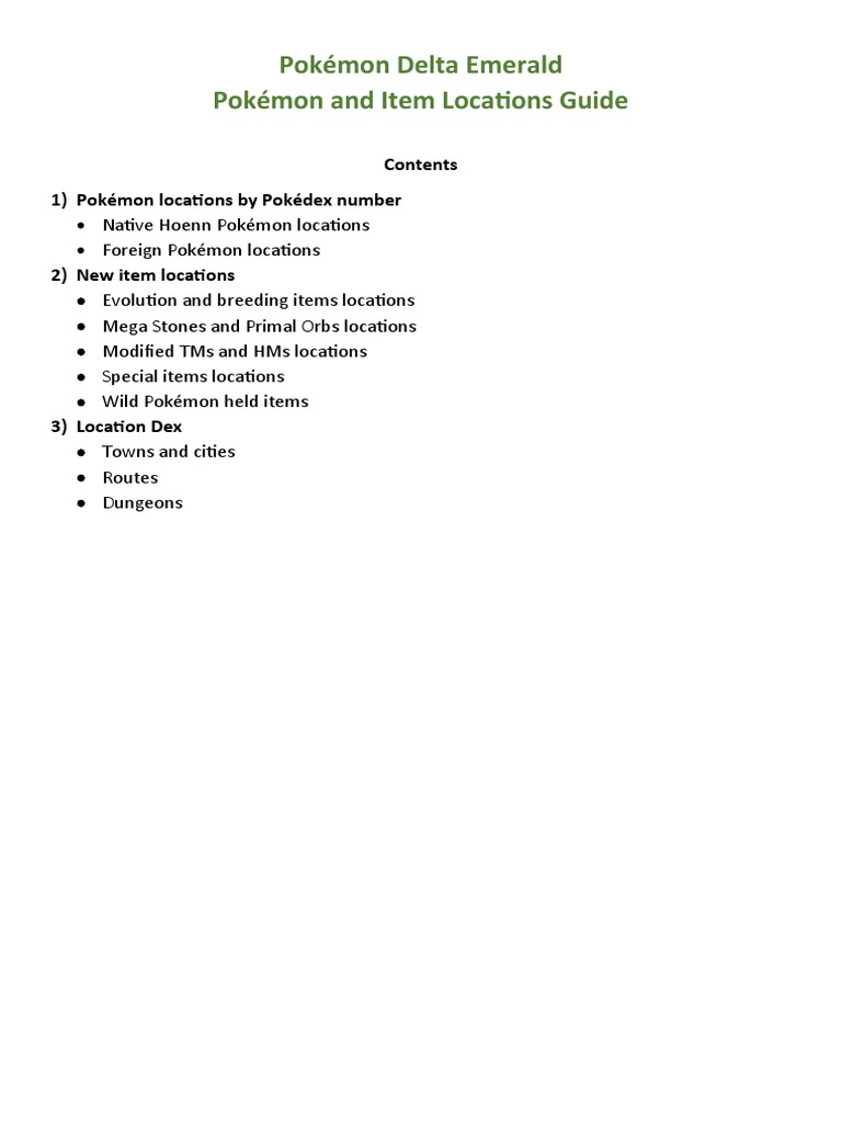 Delta Emerald Locations Guide | PDF | Video Games | Nintendo Franchises