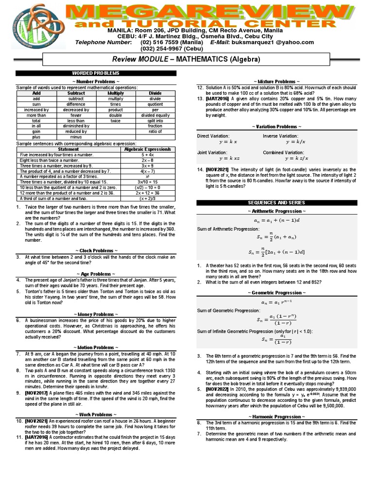 Review Module 01 - Algebra - Part 2 | PDF