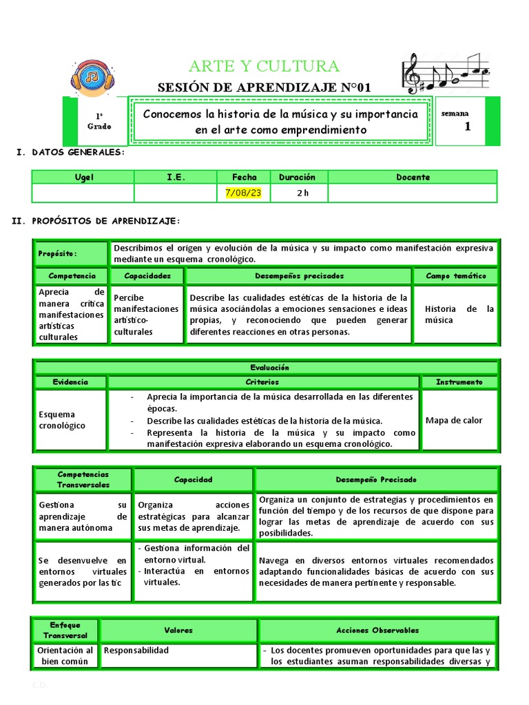 1° Sesión de Aprendizaje Sesión 1-Sem.1-Exp.5-Arte y Cultura | PDF | Aprendizaje | Evaluación