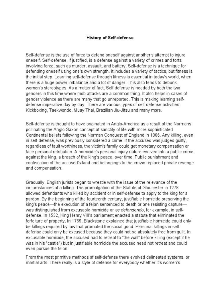 Evolution of Self-Defense Law | PDF