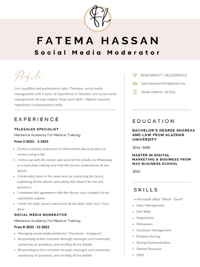 Fatema Hassan. CV 1 | PDF