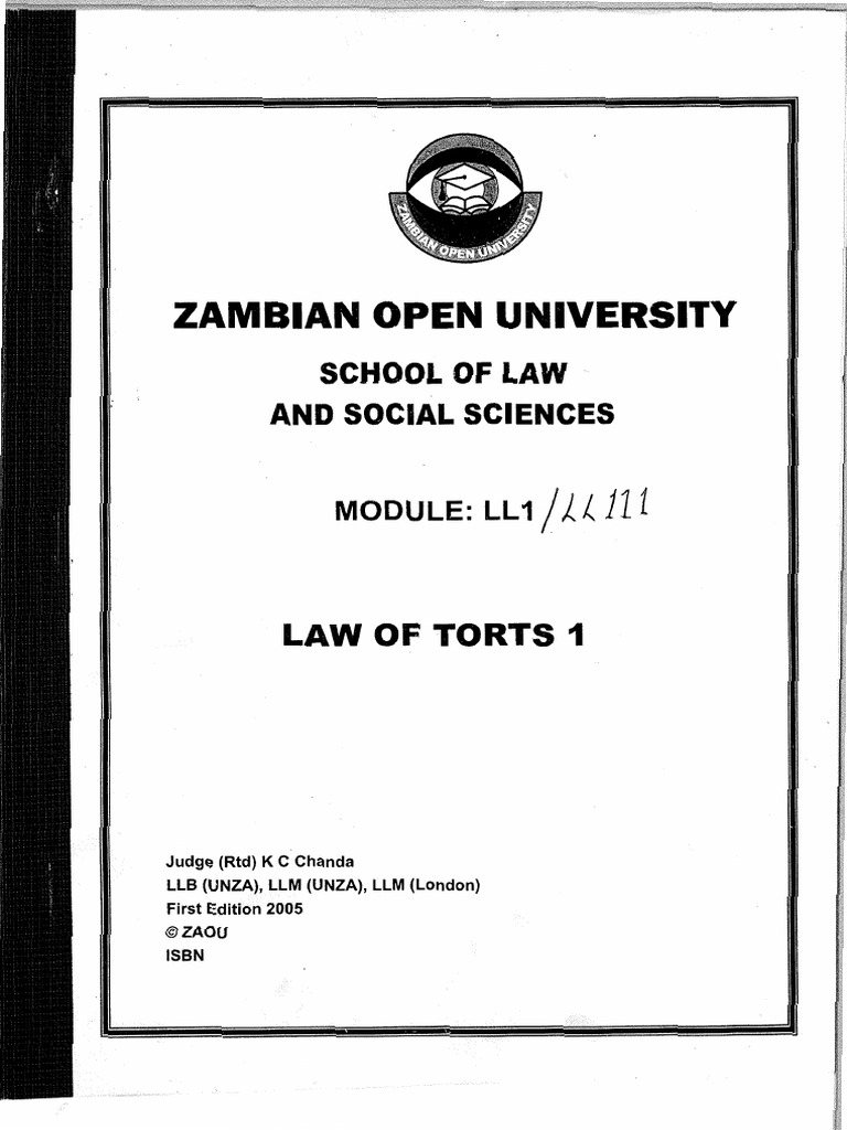 Zambian Law of Torts Module Overview | PDF