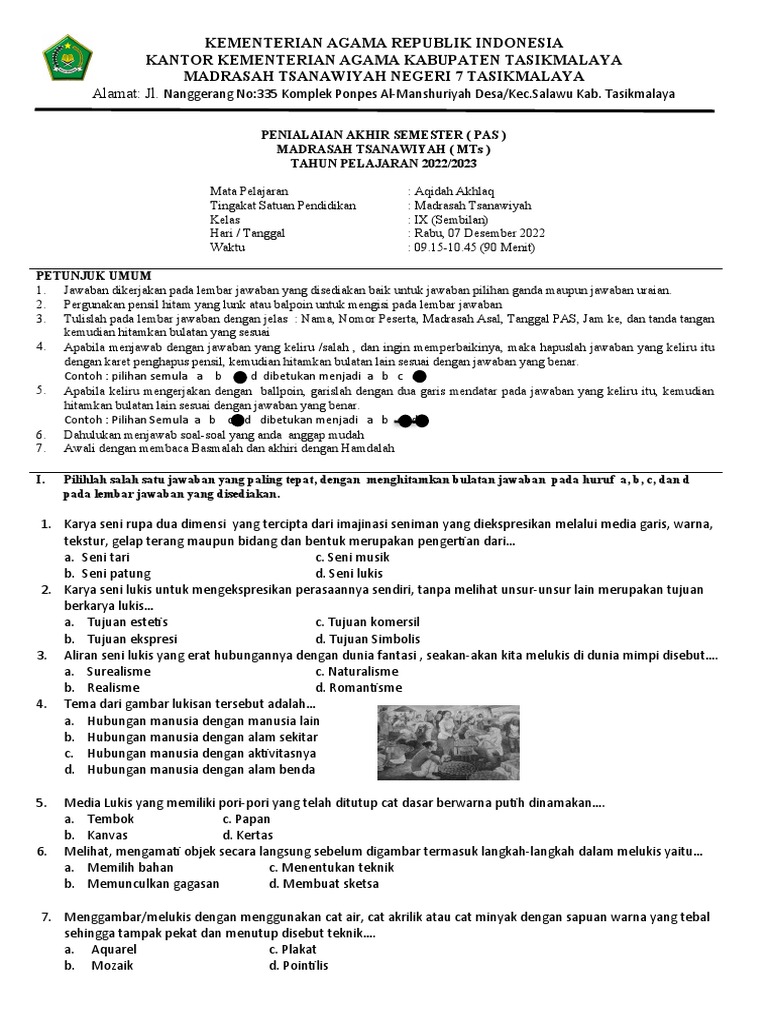 Penilaian Akhir Semester MTs Kelas IX | PDF