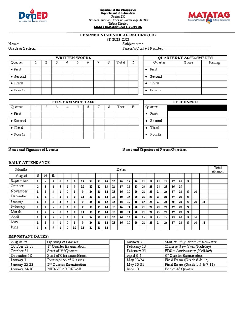 Limas Elementary School Learner Record 2023-2024 | PDF | Academic Term ...