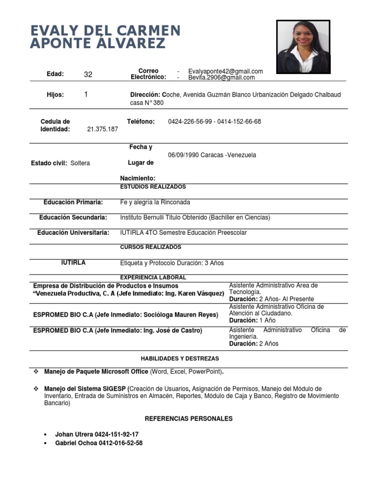 Curriculum Evaly Aponte Alvarez | PDF