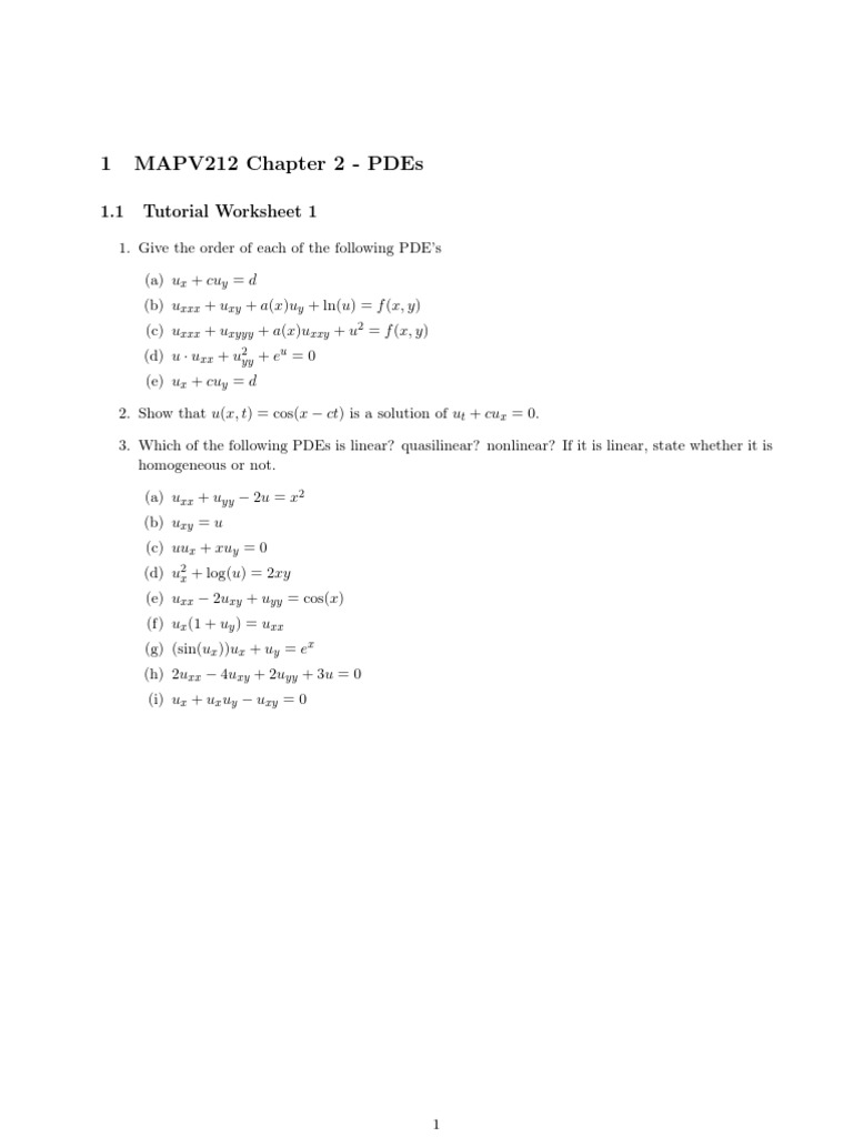MAPV212 Chap 2 Worksheet 1-2-3 | Download Free PDF | Partial Differential Equation | Applied ...