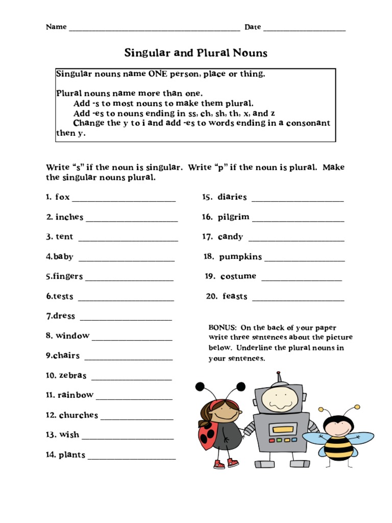 Singular and Plural Nouns Worksheet | PDF