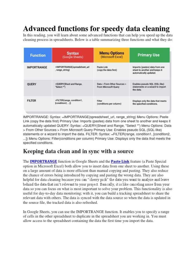Advanced Functions For Speedy Data Cleaning | PDF
