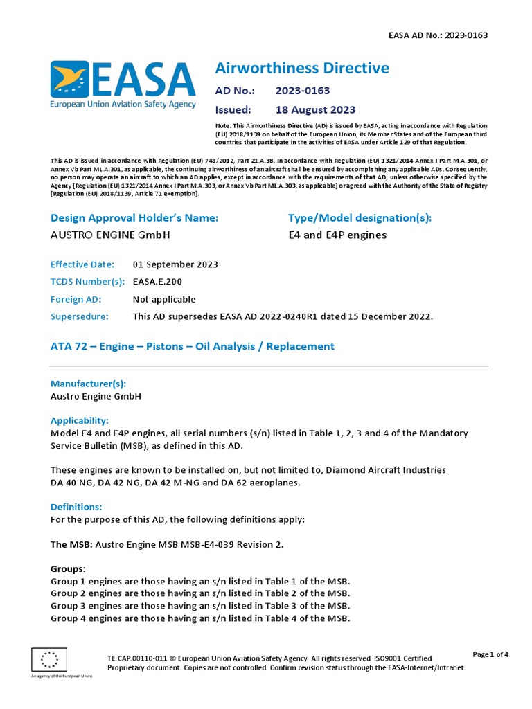 Easa Ad 2023-0163 1-1 | PDF | Transport | Aviation