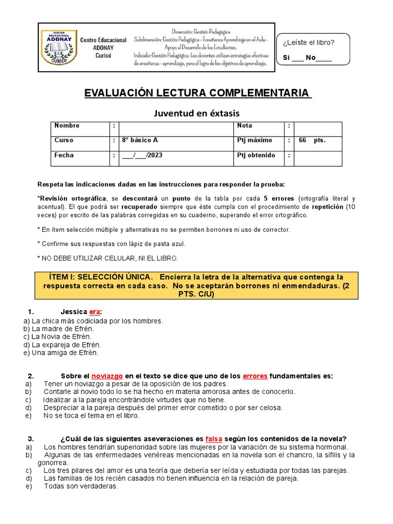 Prueba de Juventud en Extasis | PDF | Amor