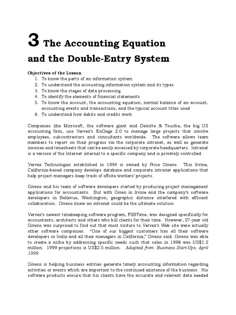 Lesson 3 - The Accounting Equation and The Double Entry System | Download Free PDF | Debits And ...