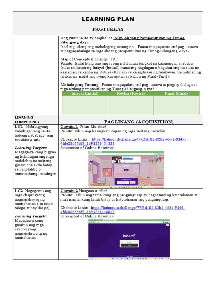 Learning Plan: Pagtuklas | PDF