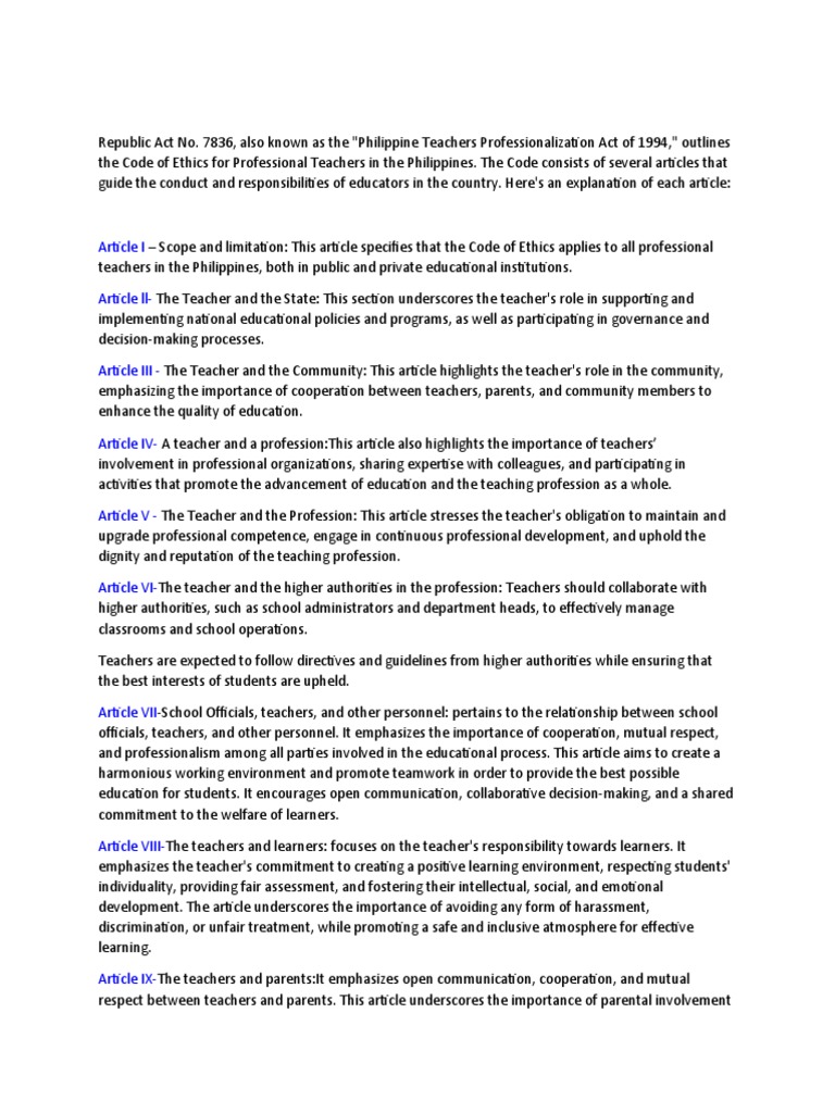 Code of Ethics Explanation | PDF | Teachers | Learning