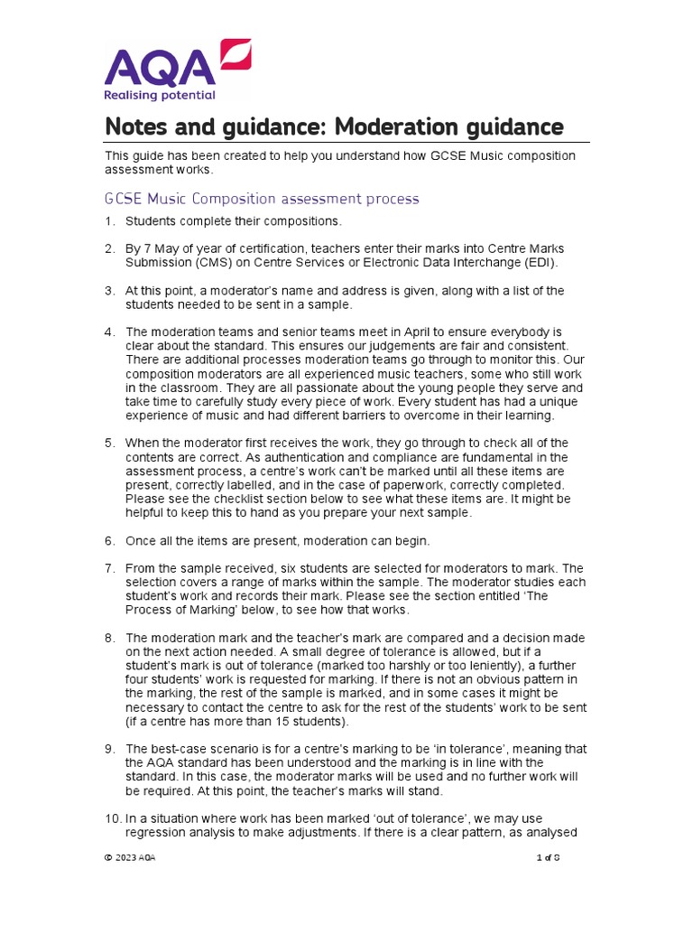 AQA Moderation Guidance | PDF