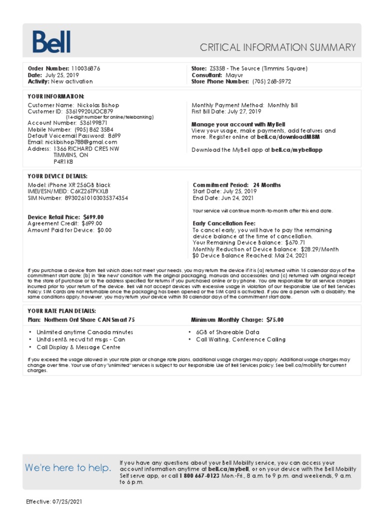 Bell Mobility Device Return Policy | PDF | Law