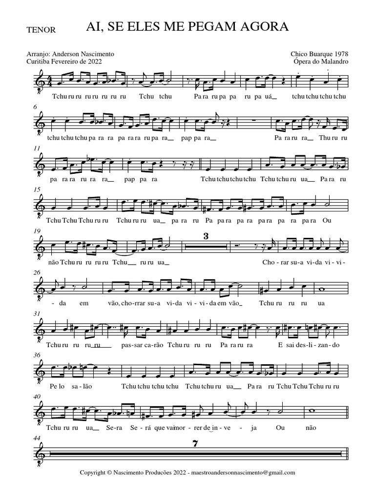 Partitura Tenor - Ai Se Eles Me Pegam Agora 2022 | PDF